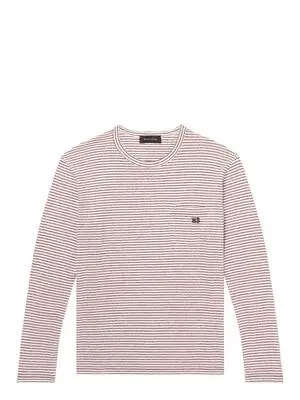 WALES BONNER Hour Embroidered Striped Linen And Cotton-blend T-shirt - Pink