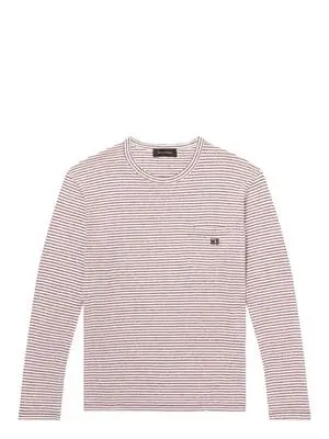 WALES BONNER Hour Embroidered Striped Linen And Cotton-blend T-shirt - Pink