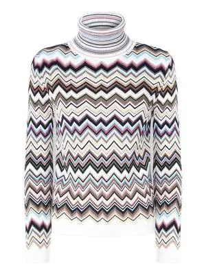 Missoni Zig Zag Motif Turtleneck Sweater - Blue