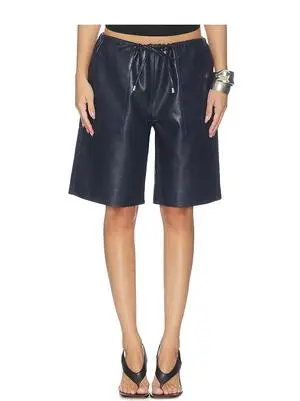 Rag & Bone Claire Faux Leather Shorts With Drawstring - Navy