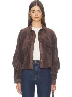 Blanknyc Cropped Faux Suede Jacket With Fringe Trim - Bonfire
