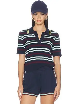 The Upside Striped Collared Knit Polo Top - Stripe