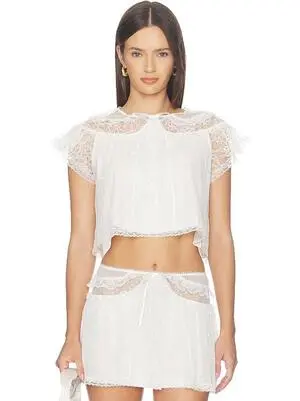 For Love & Lemons Zelie Lace Sleep Top - White