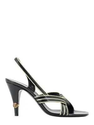 Versace Leather Sandals With Metallic Accents - Black