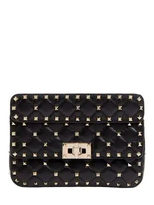 Valentino Garavani Rockstud Spike Leather Shoulder Bag - Black