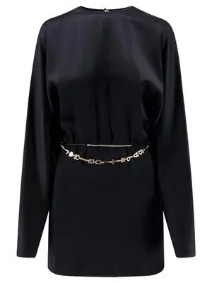 Saint Laurent Mini Dress With Gold Metal Detail - Black