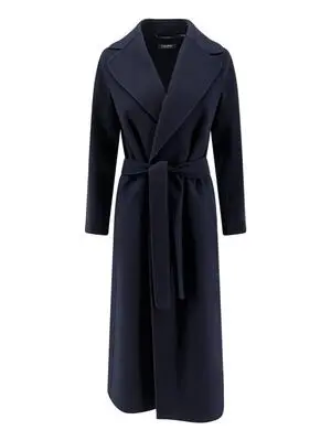Max Mara S MAX MARA Virgin Wool Belted Coat Blue