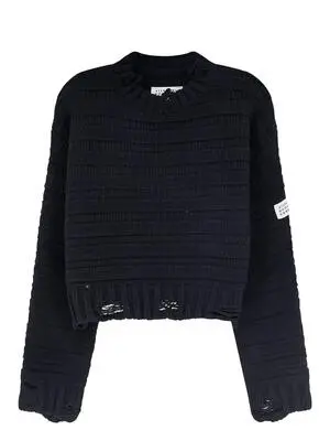 MAISON MARGIELA Distressed Crew Neck Sweater - Black