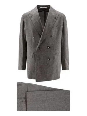 Tagliatore Doublebreasted Stretch Melange Virgin Wool Suit - Brown