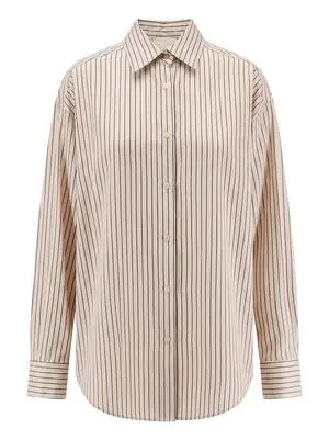ALYSI Oversize Striped Lyocell And Silk Shirt - Beige