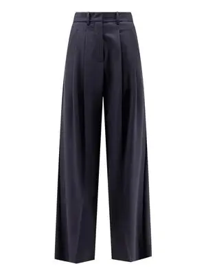 ALYSI Tailored Pleated Wool Blend Trousers - Blue