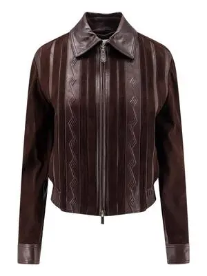 Versace Leather And Suede Jacket With Medusa Detail - Brown