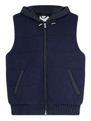 GRAN SASSO Sleeveless Virgin Wool Zip-up Jacket With Hood - Blue