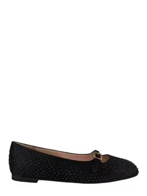 Bally Ballerina Flat With Rhinestone Embellishments And Gold-tone Buckle - Black