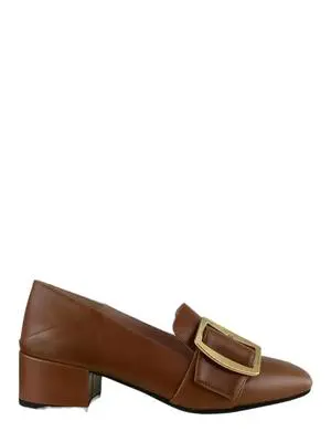 Bally Buckled Leather Block Heel Pumps - Brown