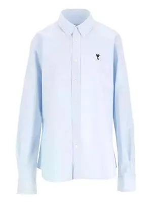 AMI Paris Button-down Shirt With De Coeur Embroidery - Blue