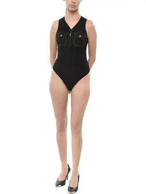 DIESEL® Ribbed Pocket Detail Bodysuit - Black