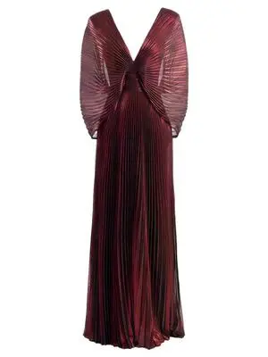 GEMY MAALOUF Pleated V-neck Maxi Dress - Red