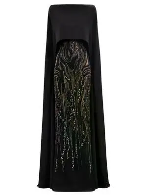 GEMY MAALOUF Beaded Embellished Cape Maxi Dress - Black