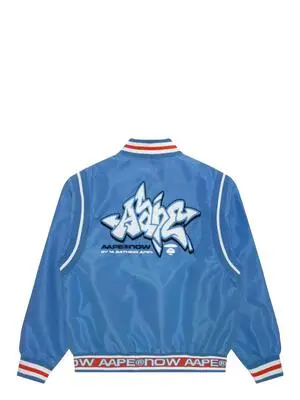 AAPE BY *A BATHING APE Moonface Patch Jersey Baseball Jacket - Blue
