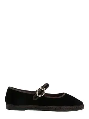 FLABELUS Velvet Mary Jane Ballet Flats - Black