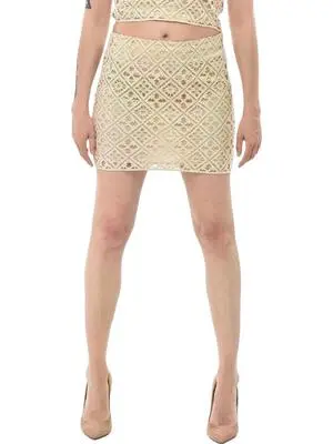Off-White Geometric Pattern Crochet Knit Skirt - Neutrals