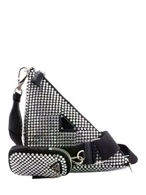 Prada Embellished Triangle Logo Crossbody Bag With Pouch - Black