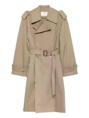 Saint Laurent Saint Laurent Double-Breasted Belted Trench Coat Neutrals