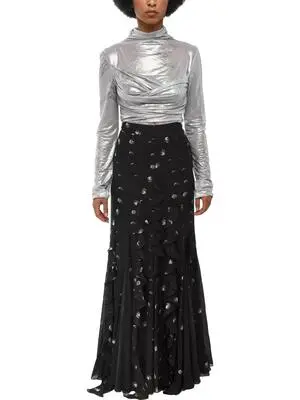 Off-White Ruffled Printed Maxi Skirt - Black