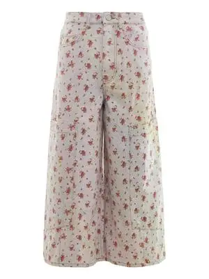 GANNI Floral-print Wide-leg Cargo Jeans - Pink