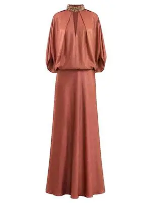 GEMY MAALOUF Gemy Maalouf Embellished High Neck Keyhole Maxi Dress