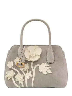 Oscar De La Renta Mini Ivy Floral-appliqué Suede Tote Bag - Grey