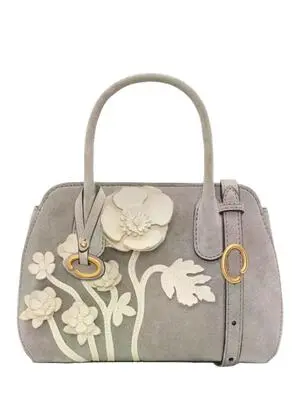 Oscar De La Renta Mini Ivy Floral-appliqué Suede Tote Bag - Grey