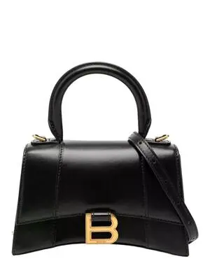Balenciaga Small Shiny Box Calfskin Hourglass Top Handle Bag - Black