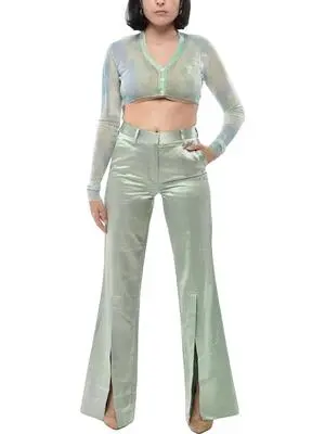 Off-White Satin Slit Detail Trousers - Green
