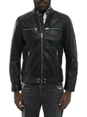 DIESEL® Embossed Logo Leather Jacket - Black