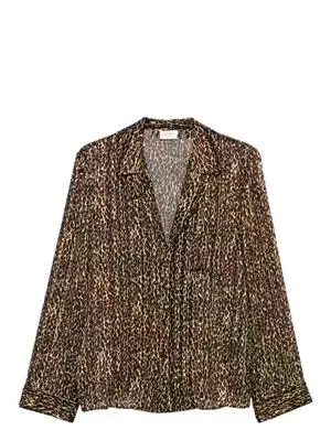 SAINT LAURENT Saint Laurent Leopard Print Lurex Stripe Pajama Collar Blouse