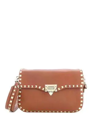 Valentino Garavani Rockstud Flip Lock Flap Shoulder Bag Leather - Brown