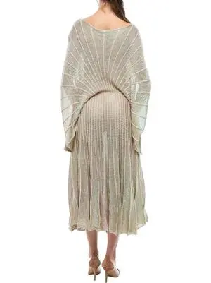 Stella McCartney Lurex Midi Dress With Sculptural Design And Wide Cape-effect Sleeves - Neutrals