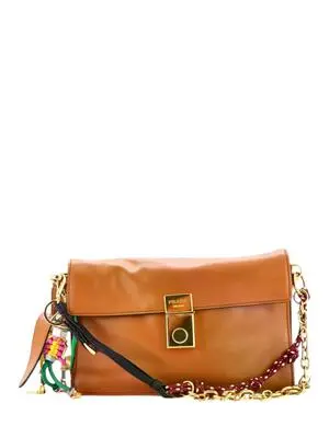 Prada Leather Small Crossbody Bag With Charm - Brown
