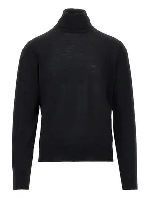 Emporio Armani Virgin Wool Turtleneck With Eagle Embroidery - Black