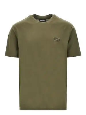 Emporio Armani Lyocell-blend Jerey T-hirt With Embroidery - Green