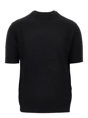 Emporio Armani Emporio Armani Virgin Wool Knit T-Shirt With All-Over Pattern Stitch Black