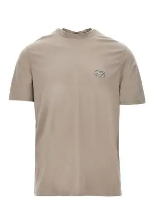 Emporio Armani Lyocell-blend Jerey T-hirt With Embroidery - Beige