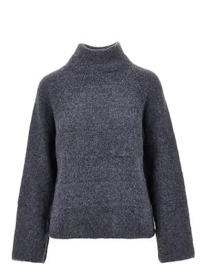 Emporio Armani Ribbed Knit Sweater With Stand Collar - Grey