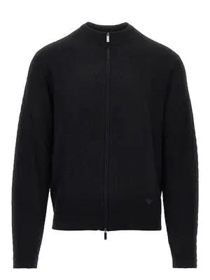 Emporio Armani Virgin Wool Knitted Cardigan - Black