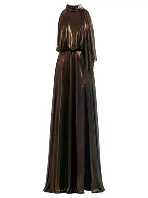 GEMY MAALOUF Flower Detail Halterneck Maxi Dress - Brown