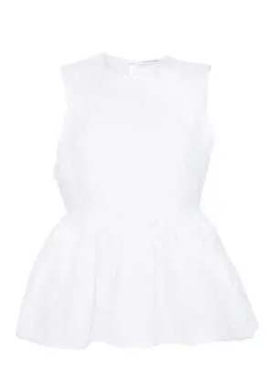 Cecilie Bahnsen Seersucker Peplum Top - White