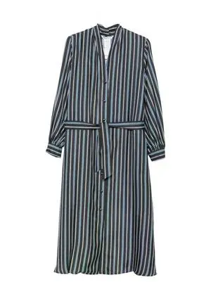 Max Mara Belted Striped Midi Dress - Blue