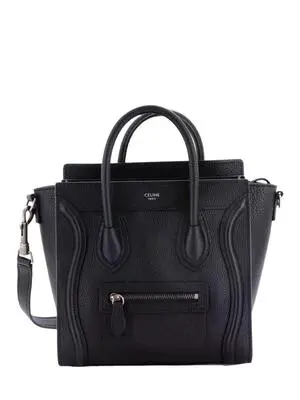 Celine Luggage Nano Grainy Leather Crossbody Bag - Black
